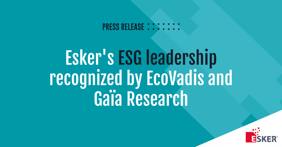 Esker's ESG leadership recognized by EcoVadis and Gaïa Research